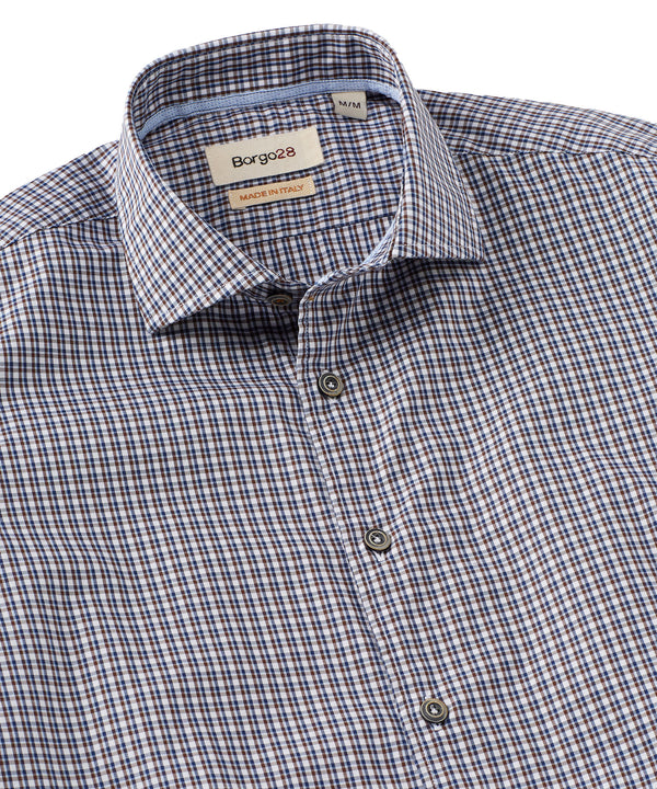 Italian Long-Sleeve Twill Mini Check Sport Shirt - Borgo28
